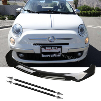 For Fiat 500C Front Bumper Lip Spoiler Kit Splitter Gloss Black +Strut ...