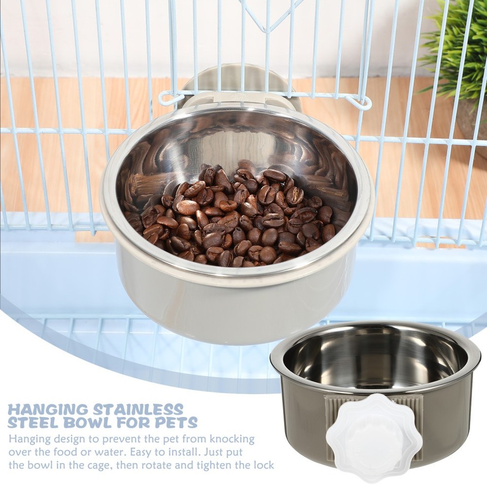 Pet Bowl Hanging Design Stainless Steel Dog Feeder Grey Color | eBay ...