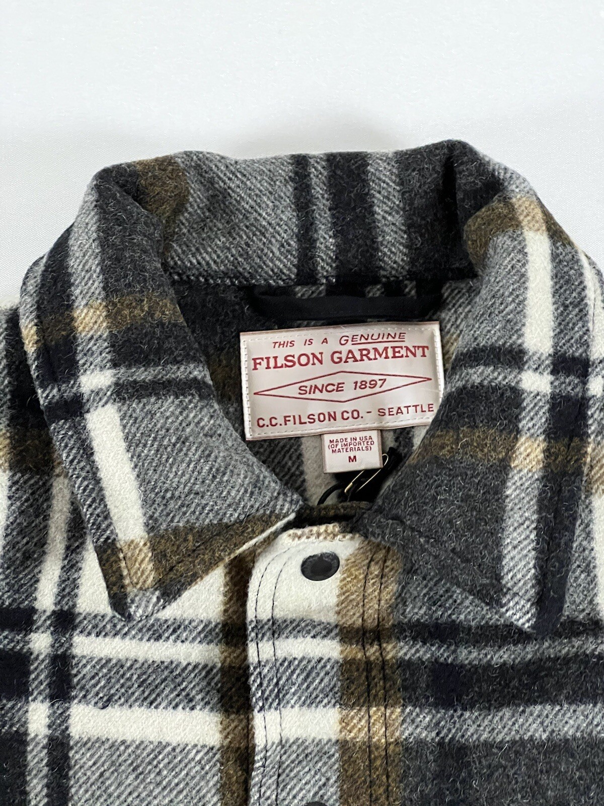 FILSON MACKINAW WOOL WORK JACKET BLUE COAL/COPPER HEATHER PLAID M NWT ...