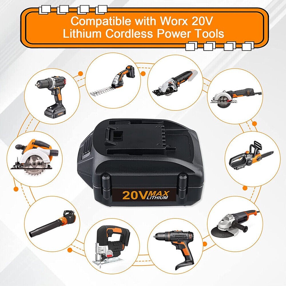 New 8.0Ah For WORX 20V MAX Extend Lithium-ion Battery WA3520 WA3525 ...