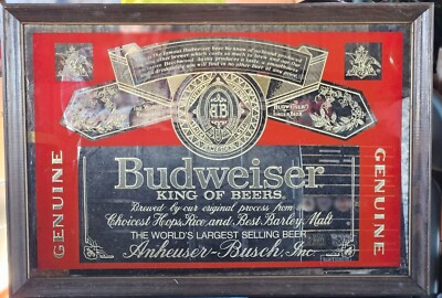 Vintage Anheuser Busch Budweiser Beer Mirror Bar Sign EXCELLENT ...