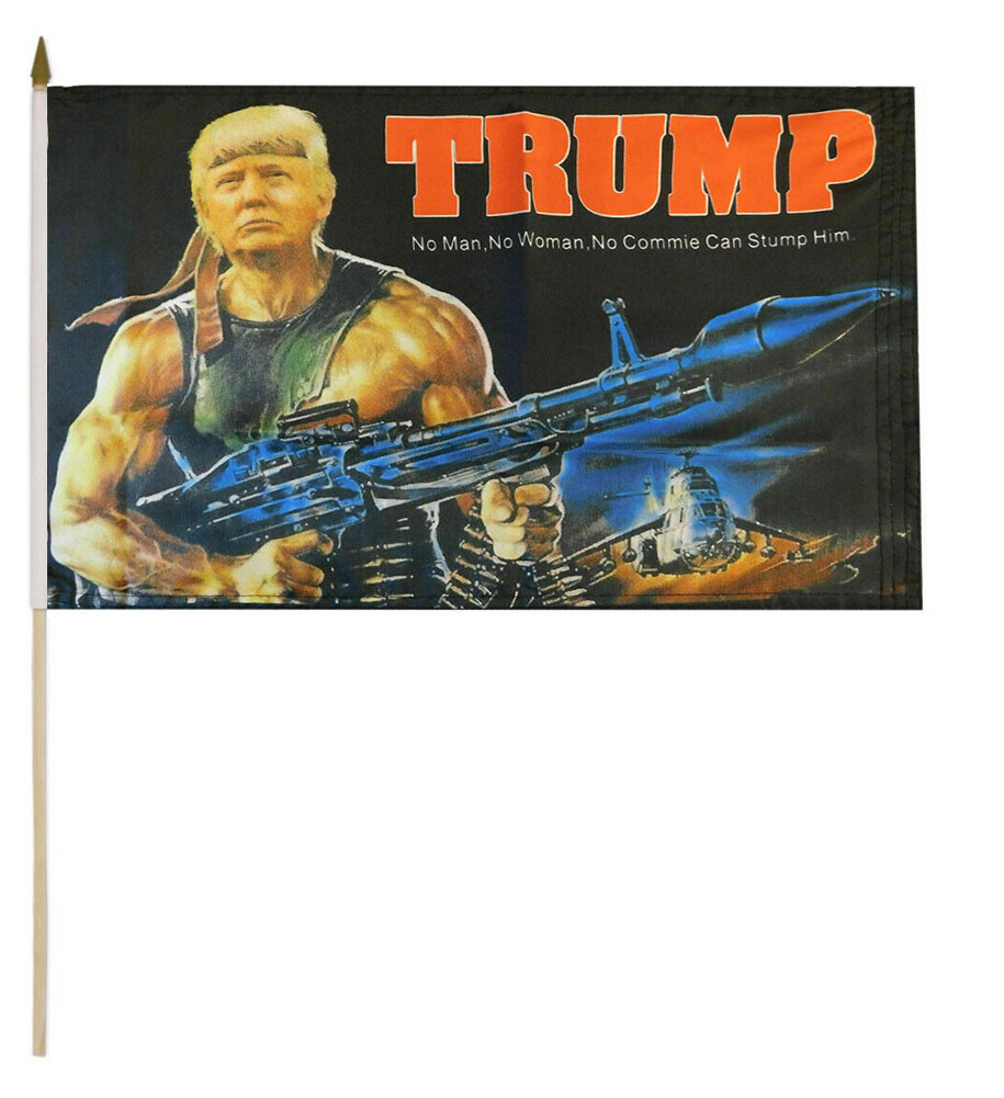 6 Pack Trump 2024 Bazooka Black 100D 12"x18" Stick Flag 30" Wood Staff ...