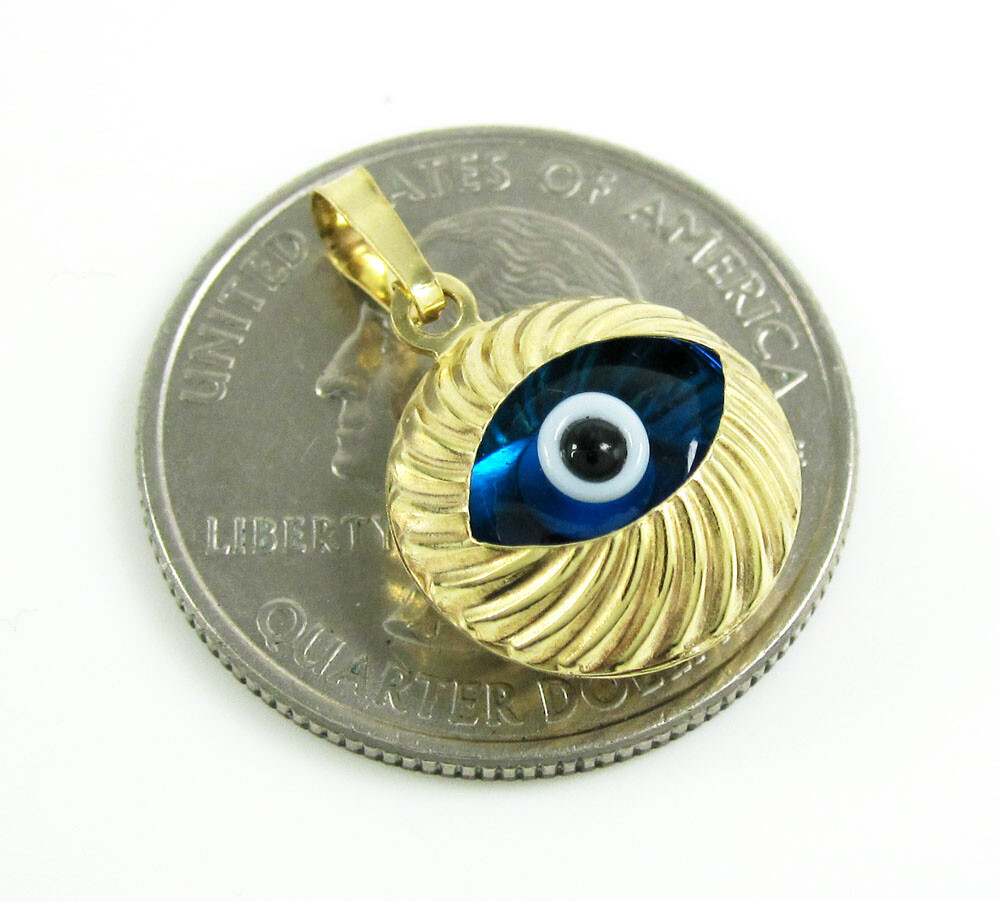 14k Yellow Gold Highly Polished Blue Evil Eye Nazar Charm Pendant | eBay