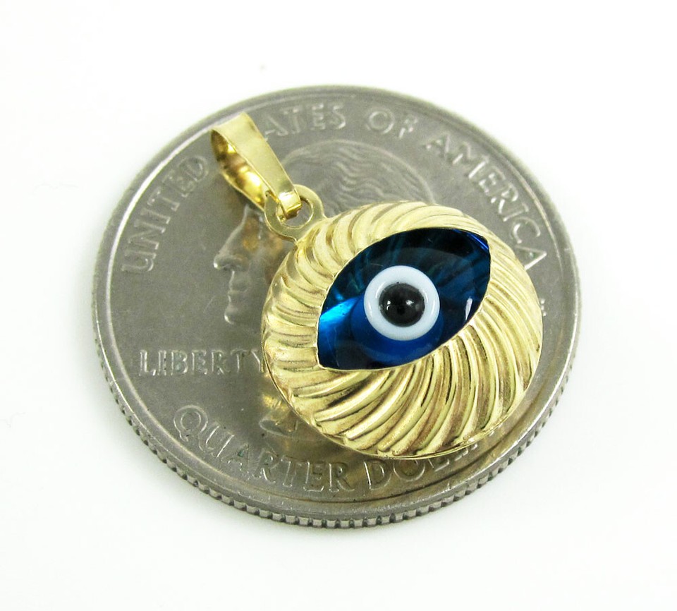 14k Yellow Gold Highly Polished Blue Evil Eye Nazar Charm Pendant | eBay