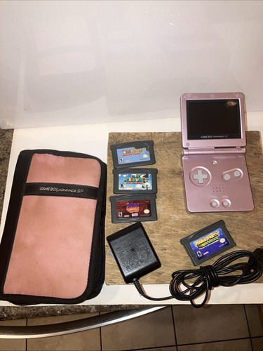 Nintendo Game Boy Advance GBA SP Console AGS-101 Pearl Pink System W/ 4 ...