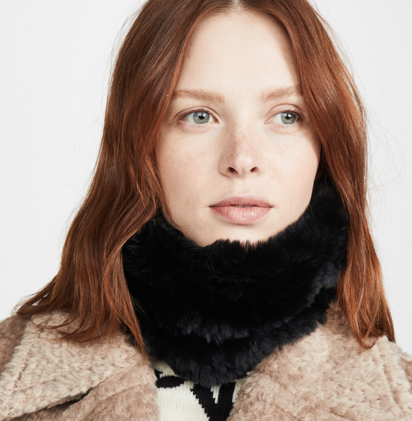 Jocelyn Black Genuine Rabbit Fur Cowl Scarf L17635 | eBay