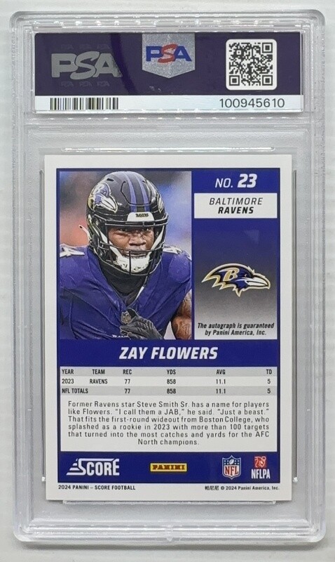 2024 Panini Score Zay Flowers Signatures Auto Autograph #23 PSA 10 Ravens | eBay