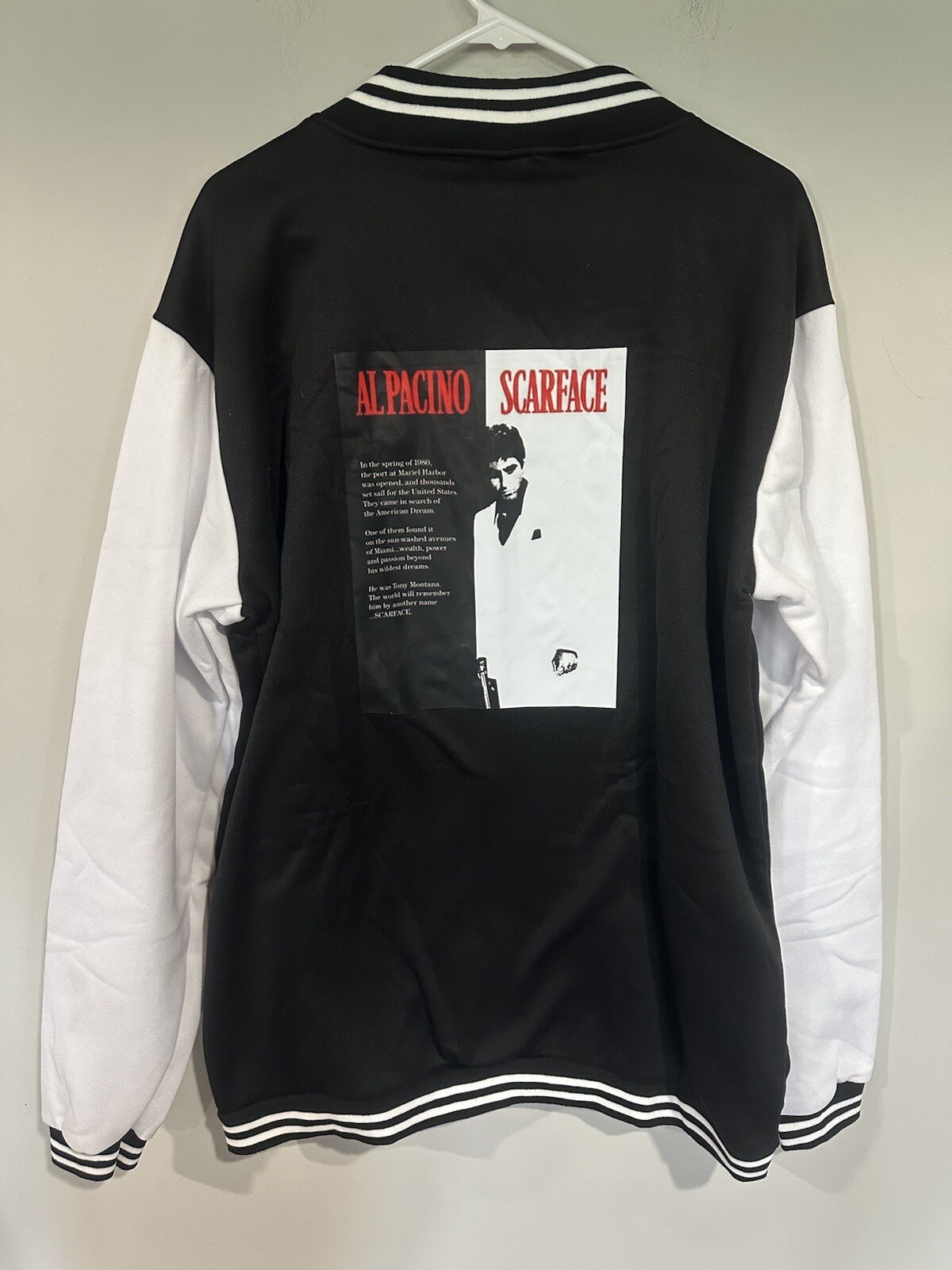 Scarface Jacket Size Large Men’s New Black White Bomber Coat Vintage | eBay