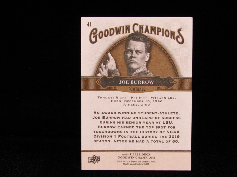 2020 Joe Burrow RC Bengals Goodwin Champions Upper Deck #41 | eBay