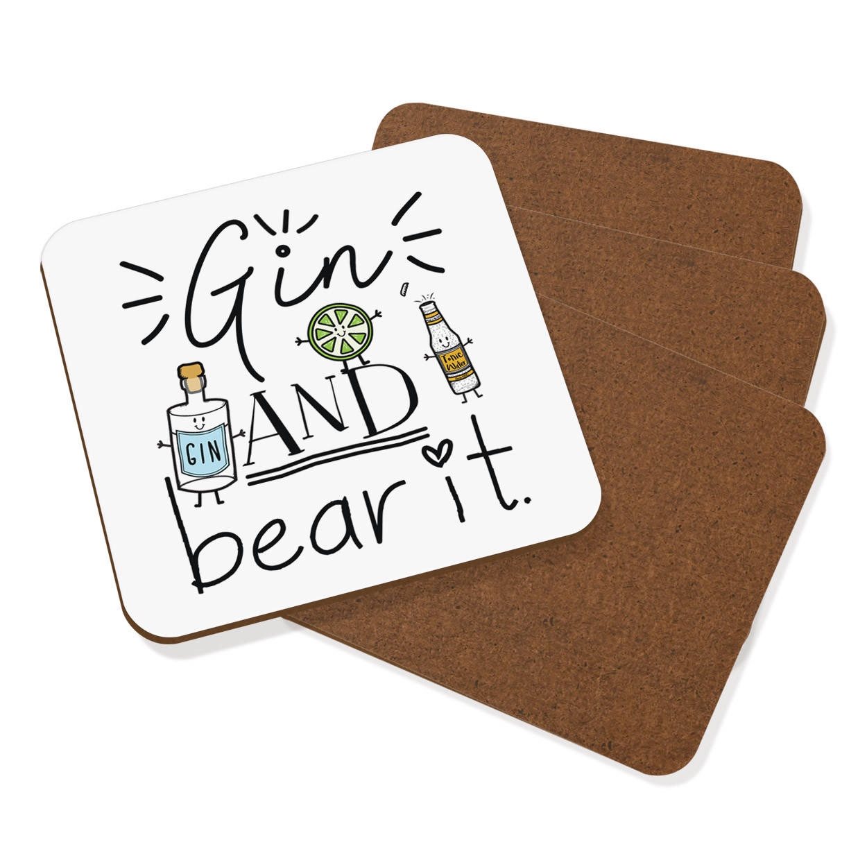 Gin And Bear It Coaster Drinks Mat Set Of 4 - Funny Grin Joke | eBay