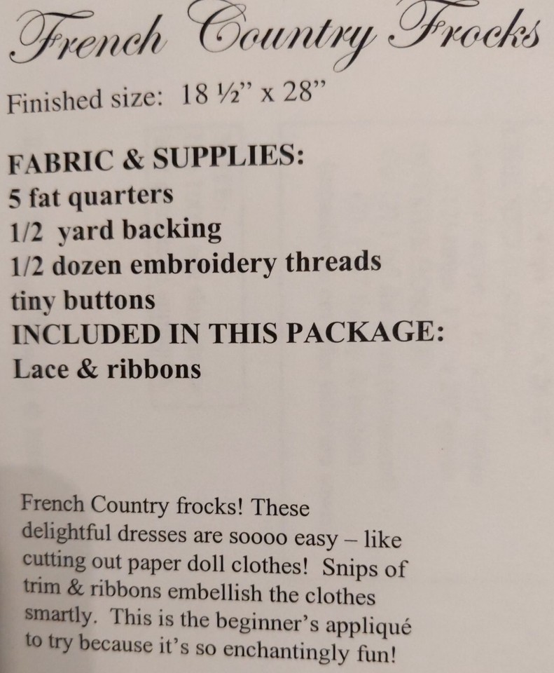 French Country Frocks Quilt Wall Hanging Pattern by Sharon A. Smith ...