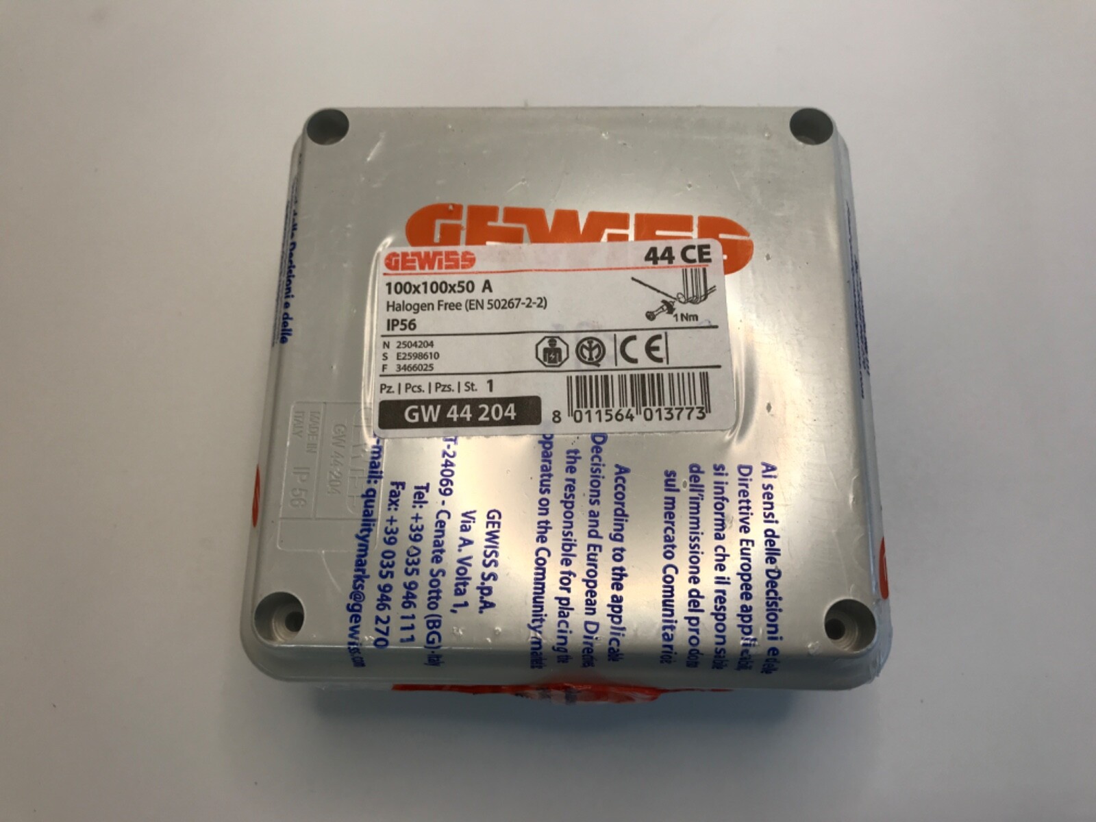 GEWISS 100x100x50mm Surface Mounted Plastic Enclosure Ip56 - GW44204 ...