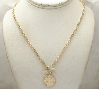 Technibond Lira Coin Rolo Chain Necklace 14K Yellow Gold Plated 925 ...