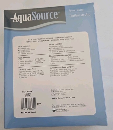 AquaSource Seton Towel Ring Polished Chrome 35967 NEW | eBay