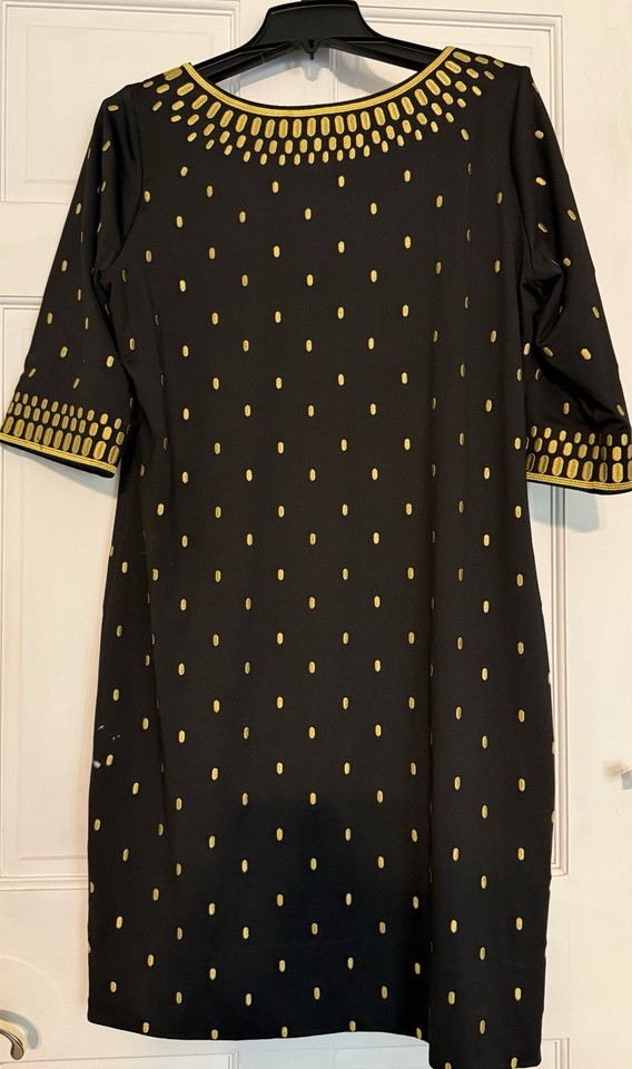 Gretchen Scott Dress Rocket Girl Black & Gold Metallic Embroidery Large ...