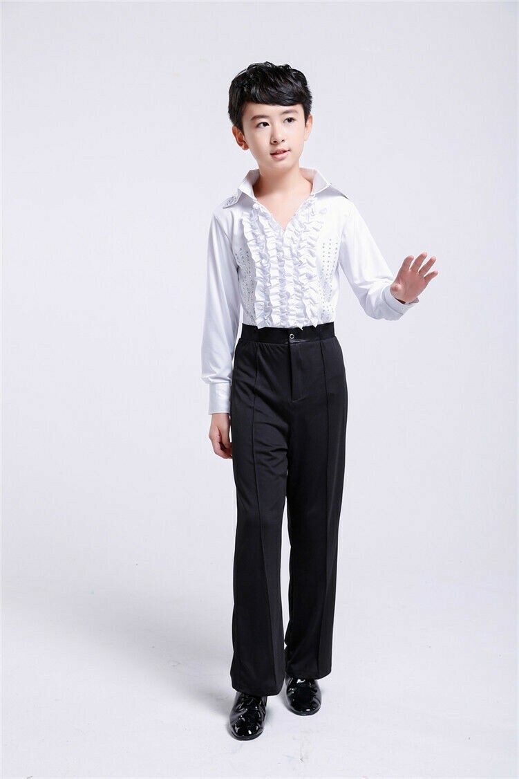 Boys Dance Shirt Black Trousers Ballroom Modern Salsa Samba Latin Tango ...