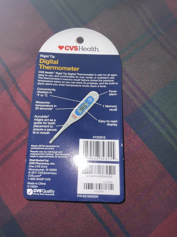 CVS Health Rigid Tip Digital Thermometer 30 Second Reading Fever Alarm ...