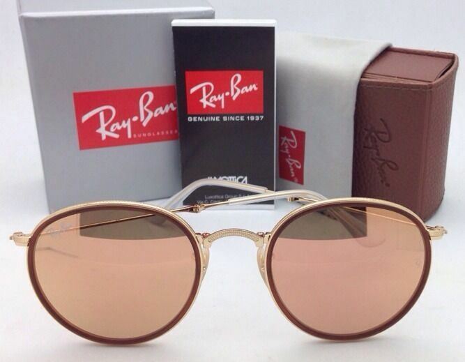 New RAY-BAN Folding Sunglasses RB 3517 001/Z2 Gold Frames w/Brown w ...