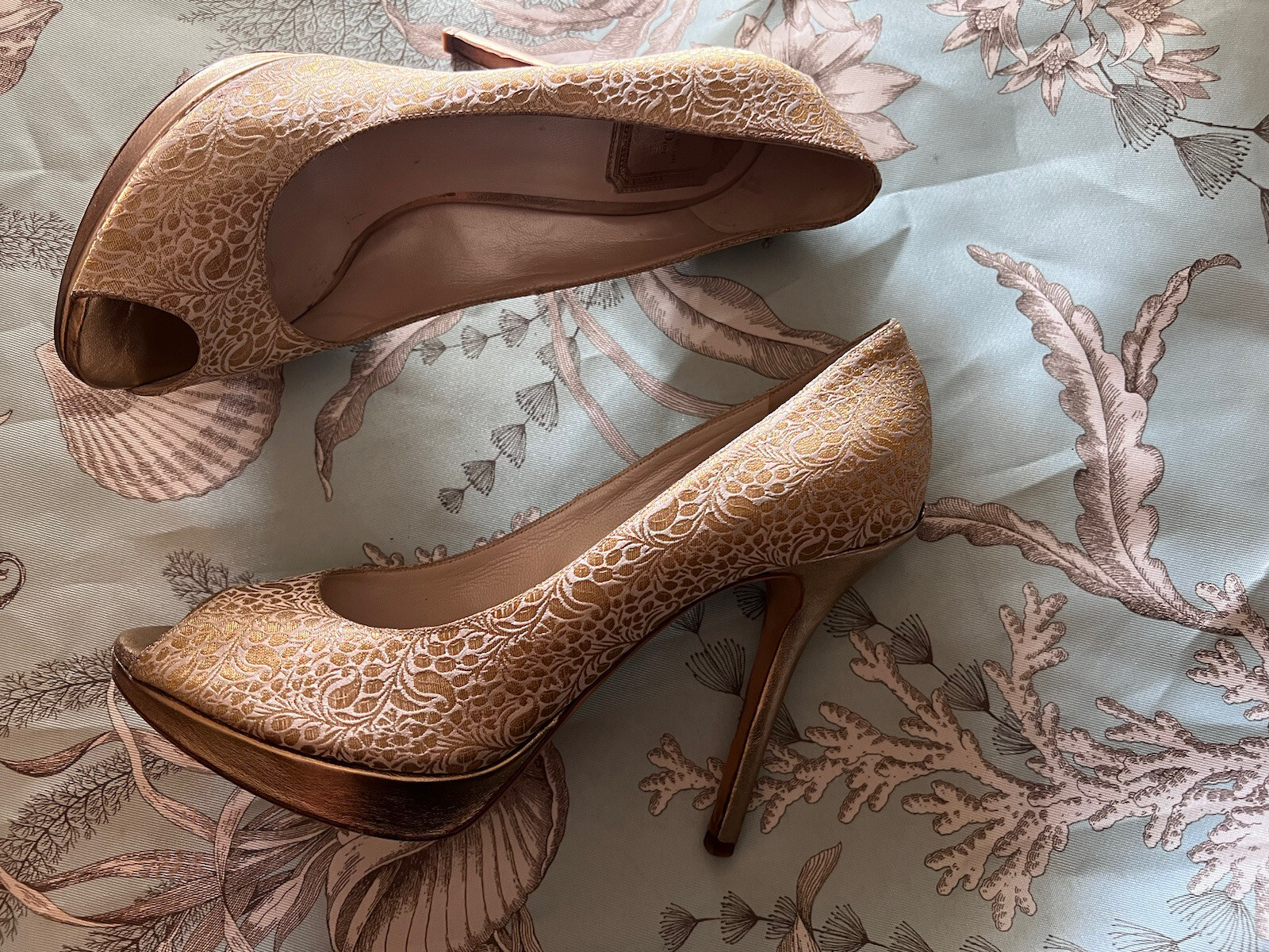 Christian Dior Platform High Heels Peep Toe Golden Sz… - Gem