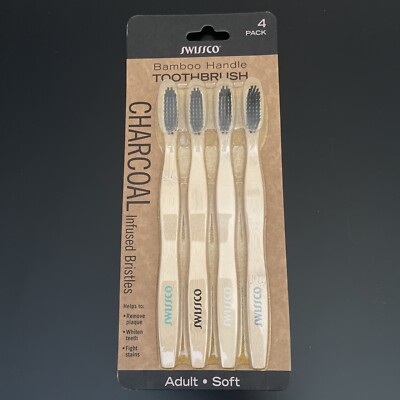 Swissco Bamboo Handle Toothbrushes Charcoal Infused Bristles Adult ...