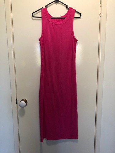 Ladies S very stretchy body hugging tube soft rib t-shirt Hot Pink ...