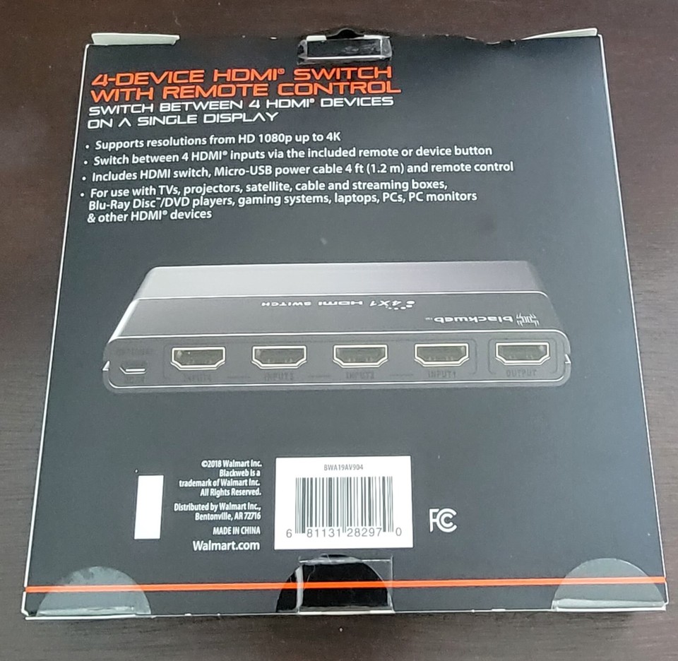 Blackweb 4-Device HDMI Switch with Remote Control | eBay
