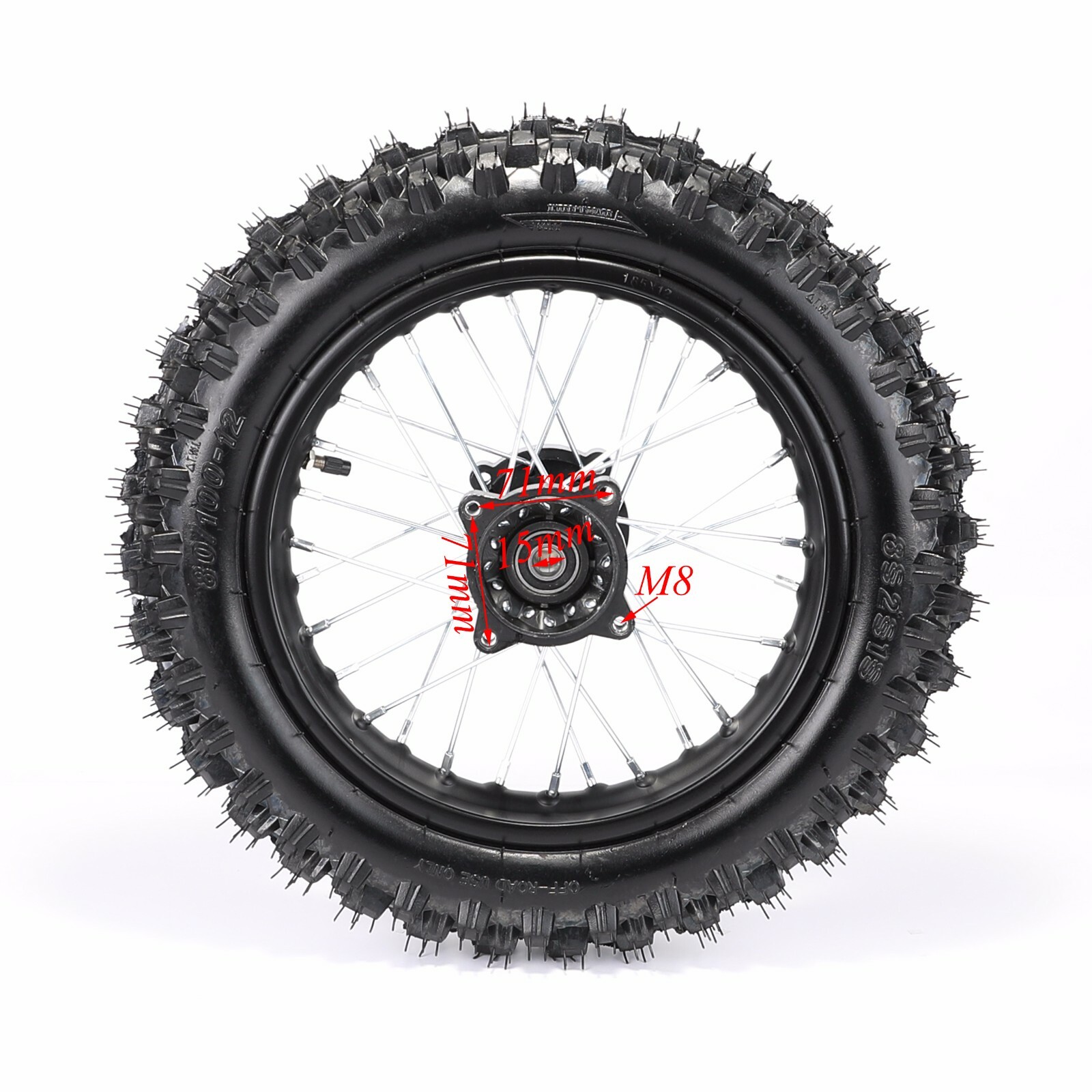 80/100-12 3.00-12 Tire Rim 12 inch Rear Wheel Pit Bike Apollo 110cc ...