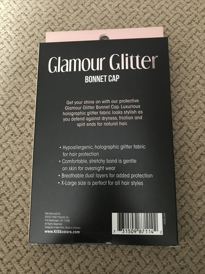 KISS Colors & Care Glamour Glitter Bonnet Cap Holographic Pink Size XL ...