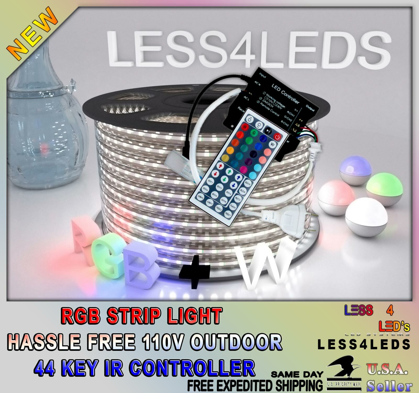 49ft 110V - 120V RGB +W LED Light Flexible Holiday LED Strip Light w ...