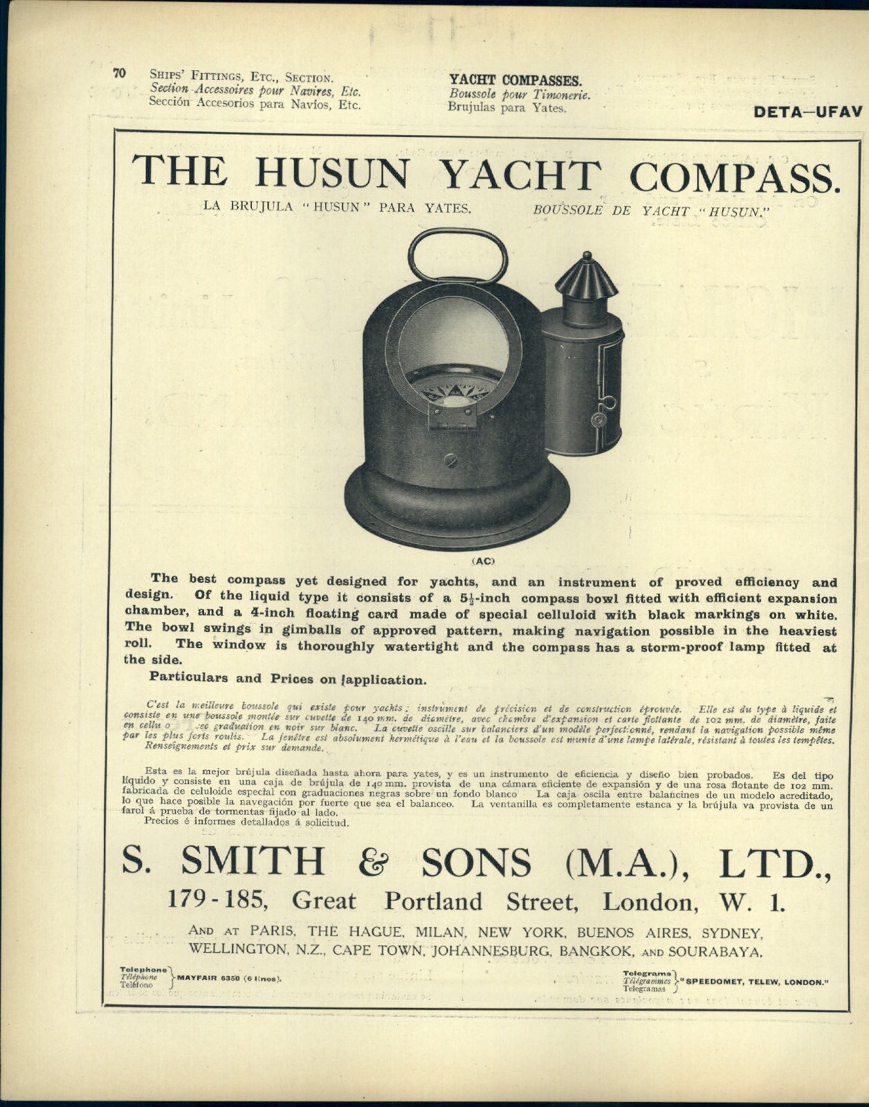 1922 PAPER AD Husun Yacht Compass Smith & Sons Oil Lamp Lantern | eBay