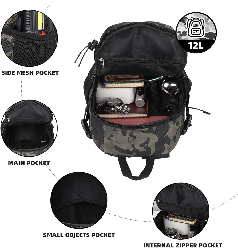12L Small Daypack Molle Backpack Student School Rucksack Hiking Daysack ...