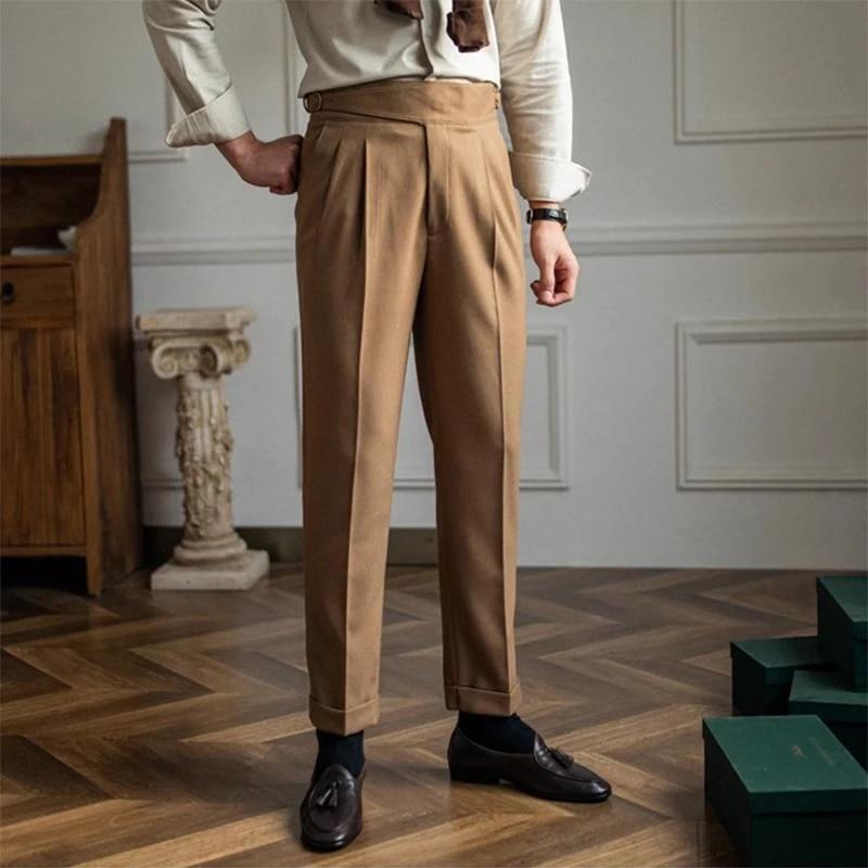 Men High Waist Gurkha British Style Naples Pants Straight Casual Retro ...