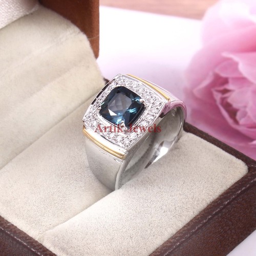 Natural London Blue Topaz Gemstone with 925 Sterling Silver Ring for ...
