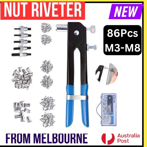86x Rivnut Gun Riveter Nutsert Tool Wrench Nut Riveting Kit Mandrel M3 ...