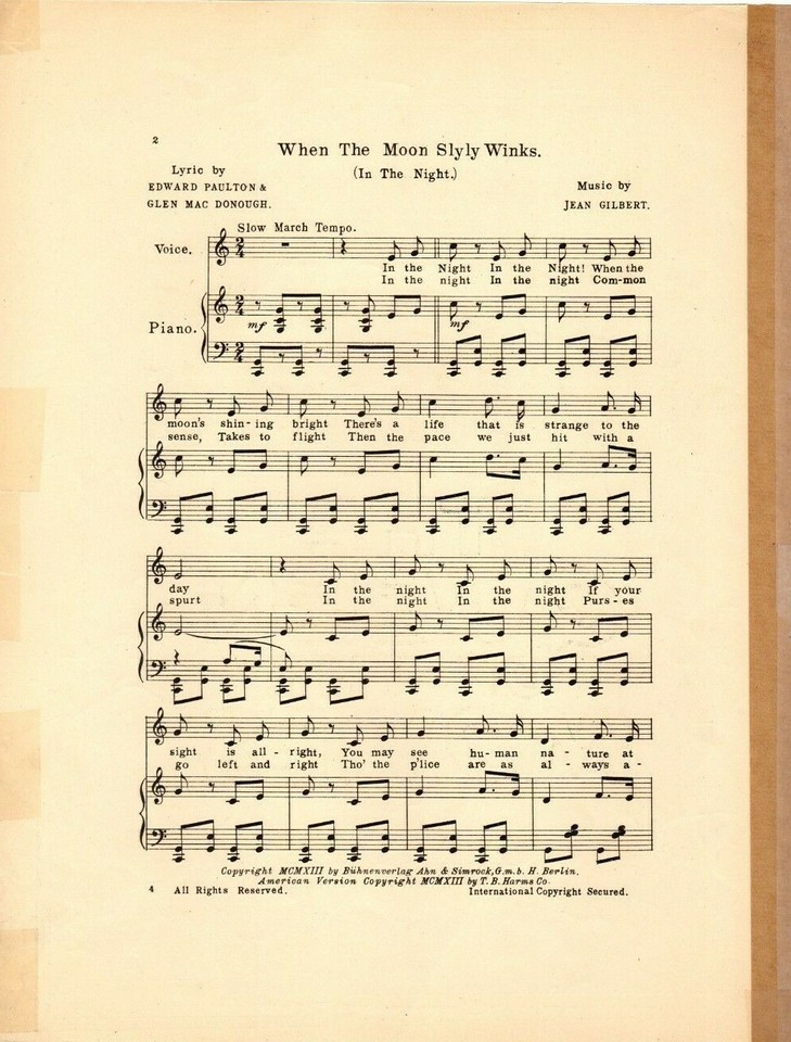WHEN THE MOON SLYLY WINKS-1913-PAULTON/MAC DONOUGH/GILBERT-QUEEN OF THE ...