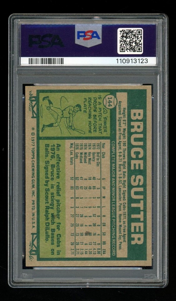 1977 Topps #144 Bruce Sutter RC Rookie Chicago Cubs PSA 9 Mint | eBay