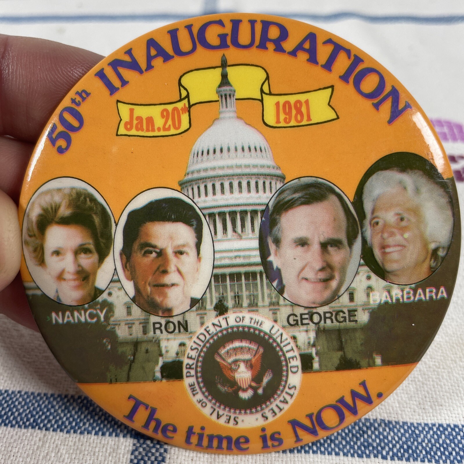 Regan Bush 50th Inauguration Day Jan 20th 1981 Orange Pinback Button 3 ...