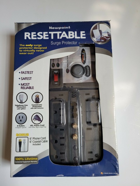 Newpoint Resettable Surge Protector 8 Outlet Telephone Line Coaxial ...