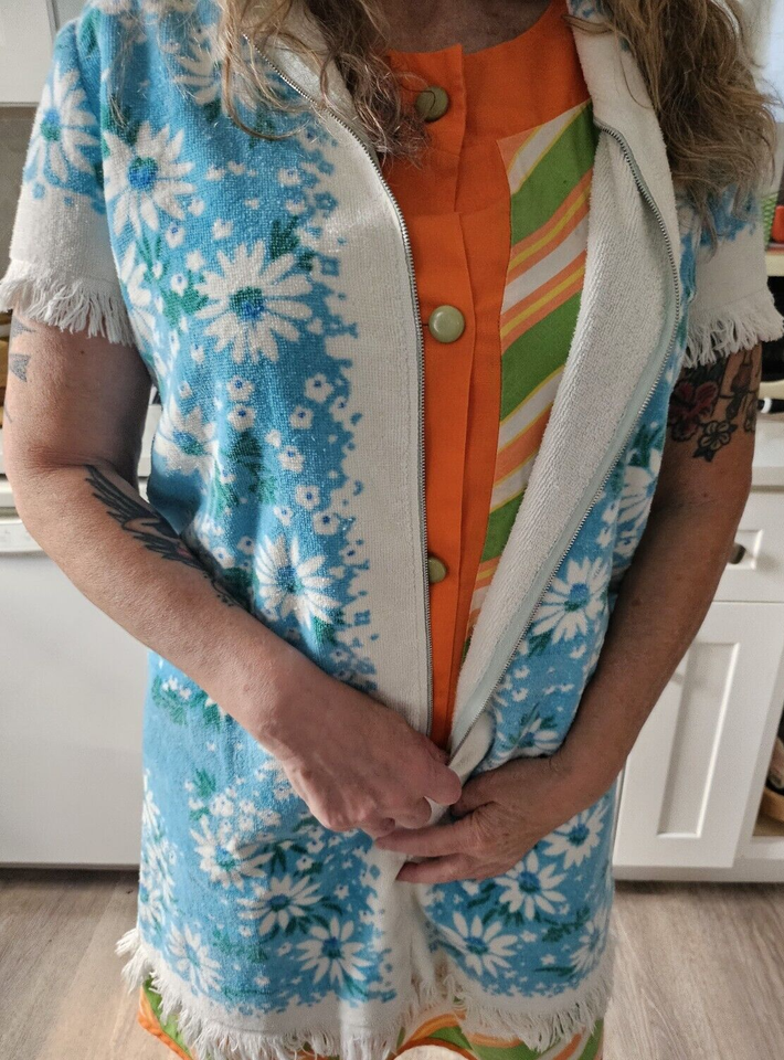 70s Towel Terry Cloth Coverup Tunic Beach Dress Zip Front S-M | eBay