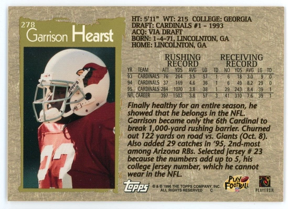 1996 Topps Football Card #278 Garrison Hearst | eBay