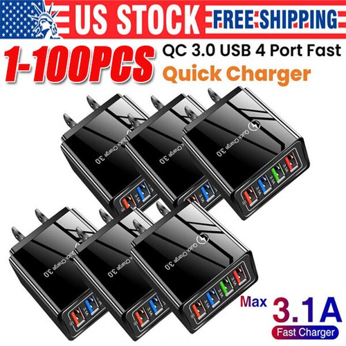 US 4 Port Fast Quick Charge QC 3.0 USB Hub Wall Home Charger Power ...