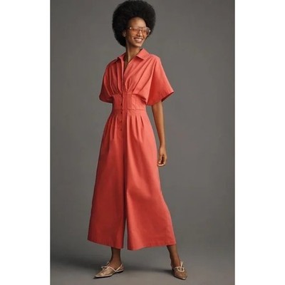 Anthropologie Exquise The Tobie Pleated Jumpsuit Bright Poppy Peach ...