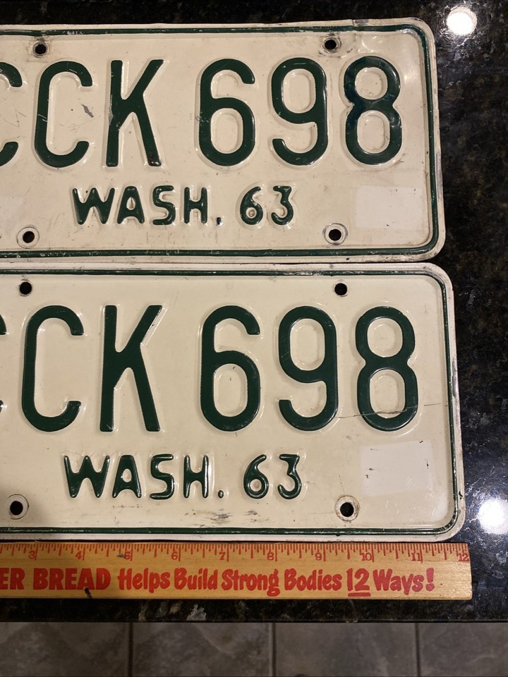 1963 Washington License Plate Set 1966 Tag Tab # CCK 698 Spokane County ...