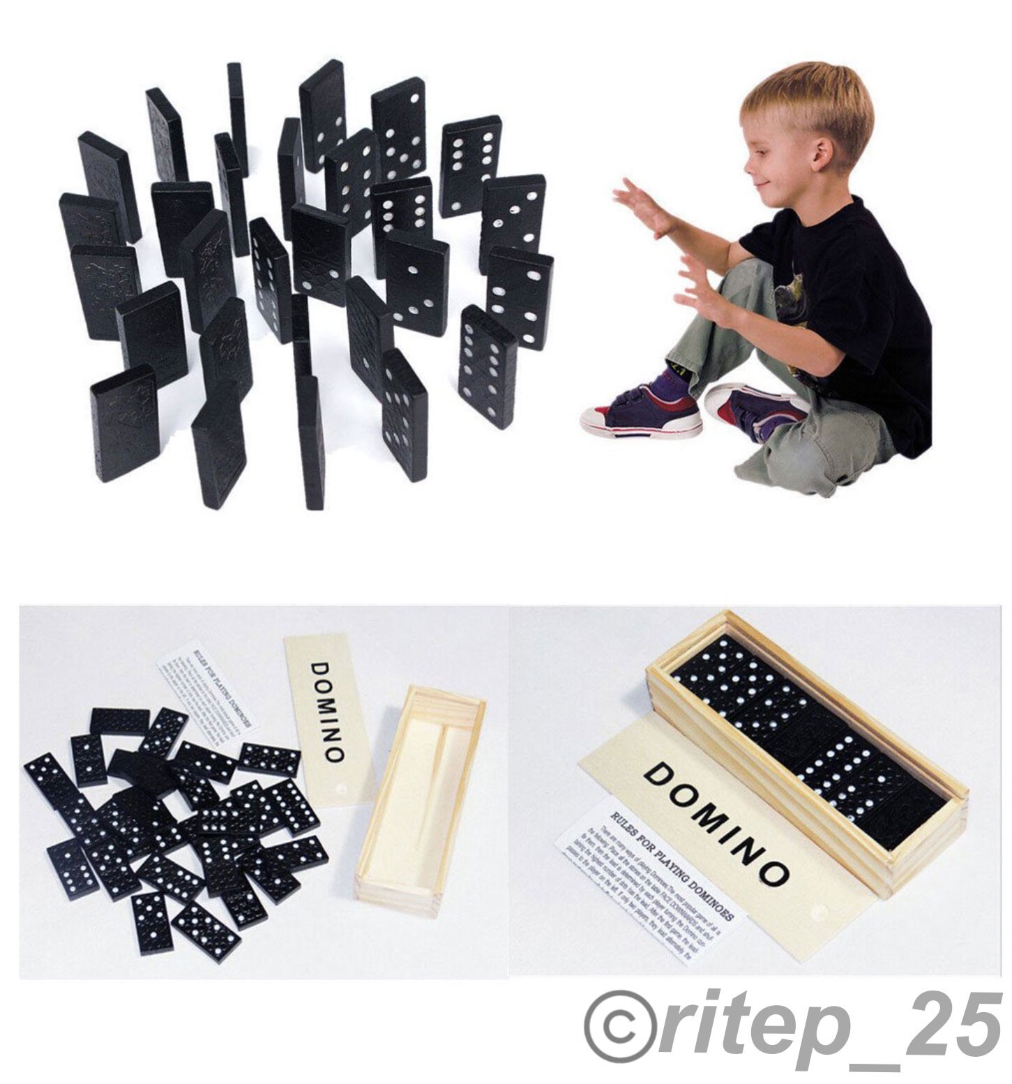 Standard DOMINOES Set of 28 Mini Black Double Six Domino Tiles With ...