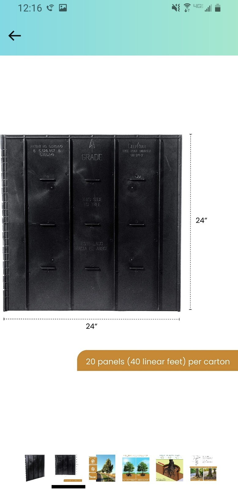 DeepRoot UB 24-2 Tree Root Barrier D x 24” W 40lf Black Inch Depth 20 ...