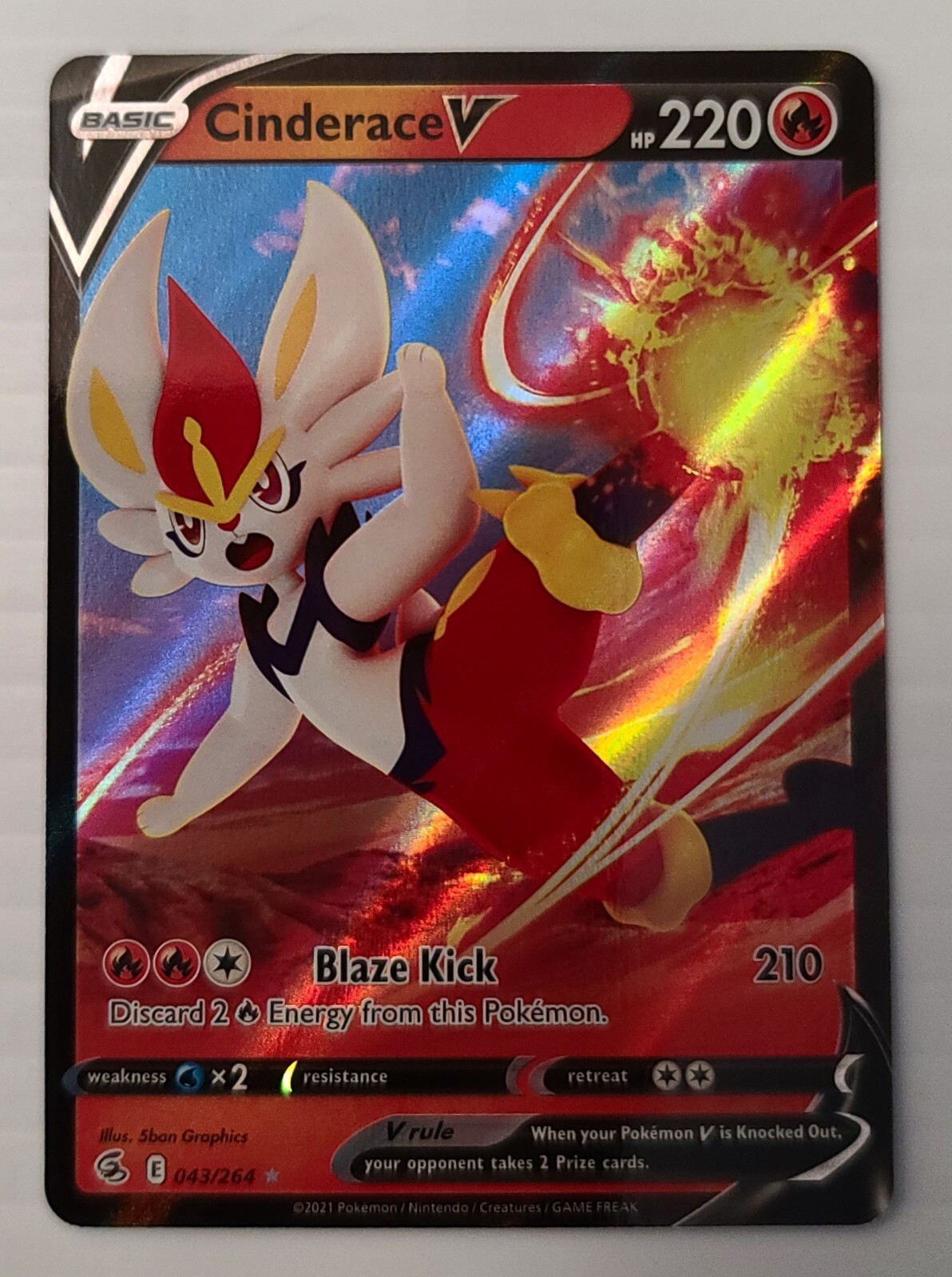 Pokémon Cinderace V HP220 Full Art Holo Rare 043264 Fusion Strike 2021 ...