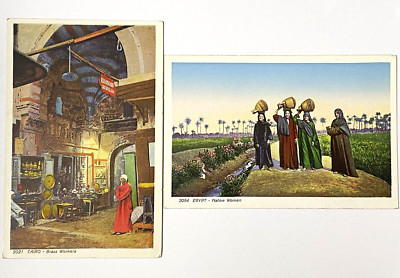 2 Vtg 1920s Egypt Postcards Cairo Brass Workers, Native Women Lehnert ...