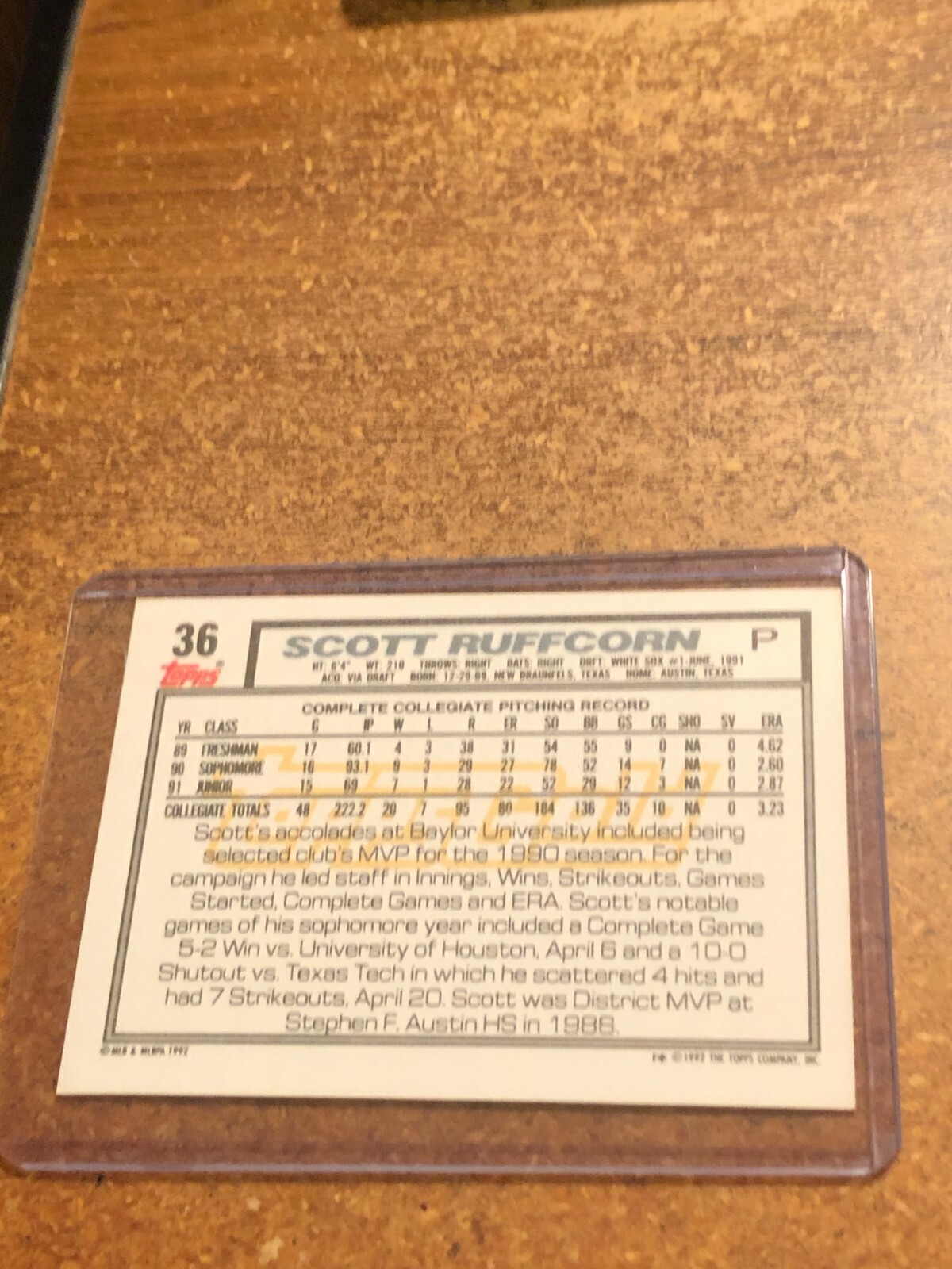 1992 Topps Gold Winner Baseball # 36 Draft Pick Scott Ruffcorn RC | eBay