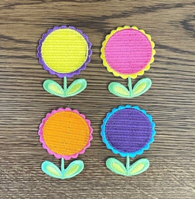 6 pc Lot Cute Bright Scalloped FLOWER Embroidered Patch Iron-On/ Sew-on ...