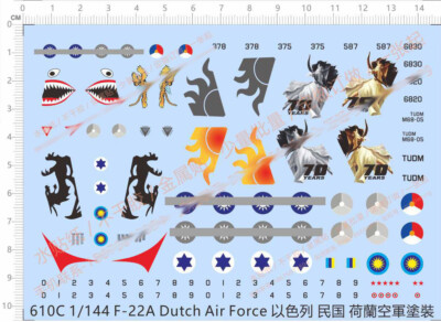 1/144 IAF Israel Dutch Airforce F-22A Fighter Roundel Markings Water ...